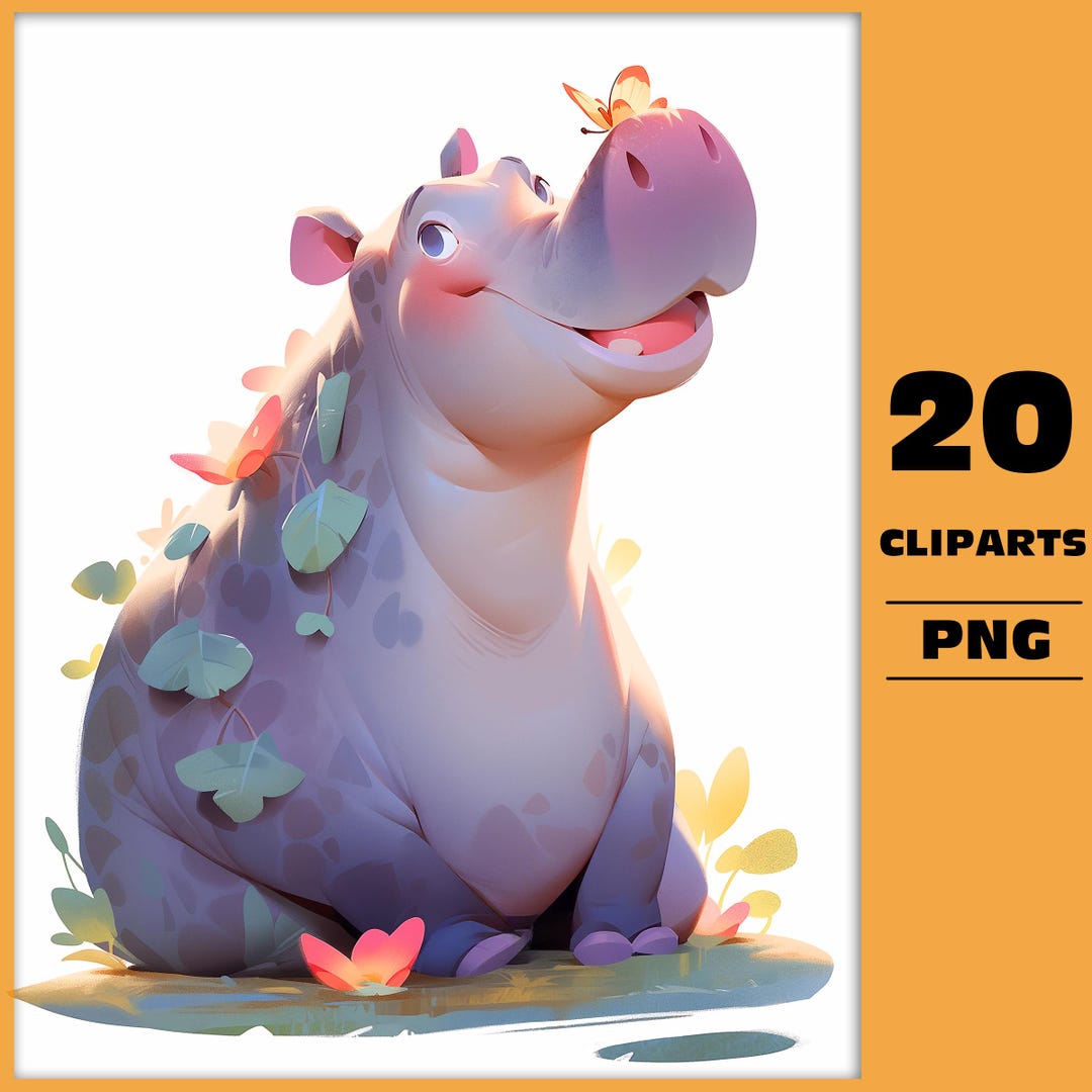 HIPPO 20 Clipart Cute Hippo PNG Safari Animal Clipart Jungle PNG ...