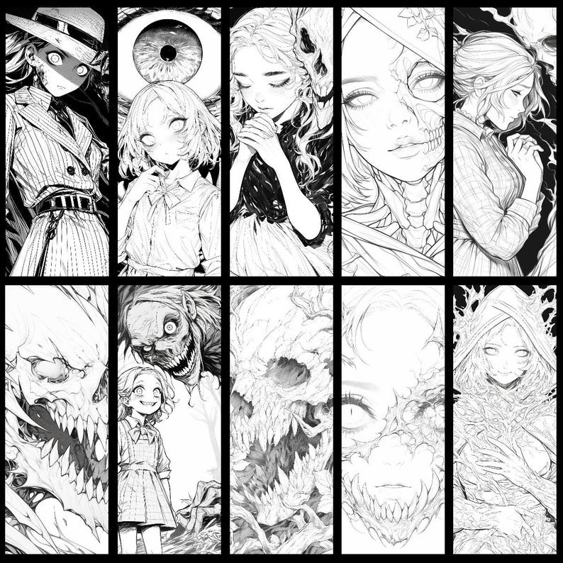 Anime Horror Coloring Book 77 Page Horror Fantasy Anime Coloring Pages ...