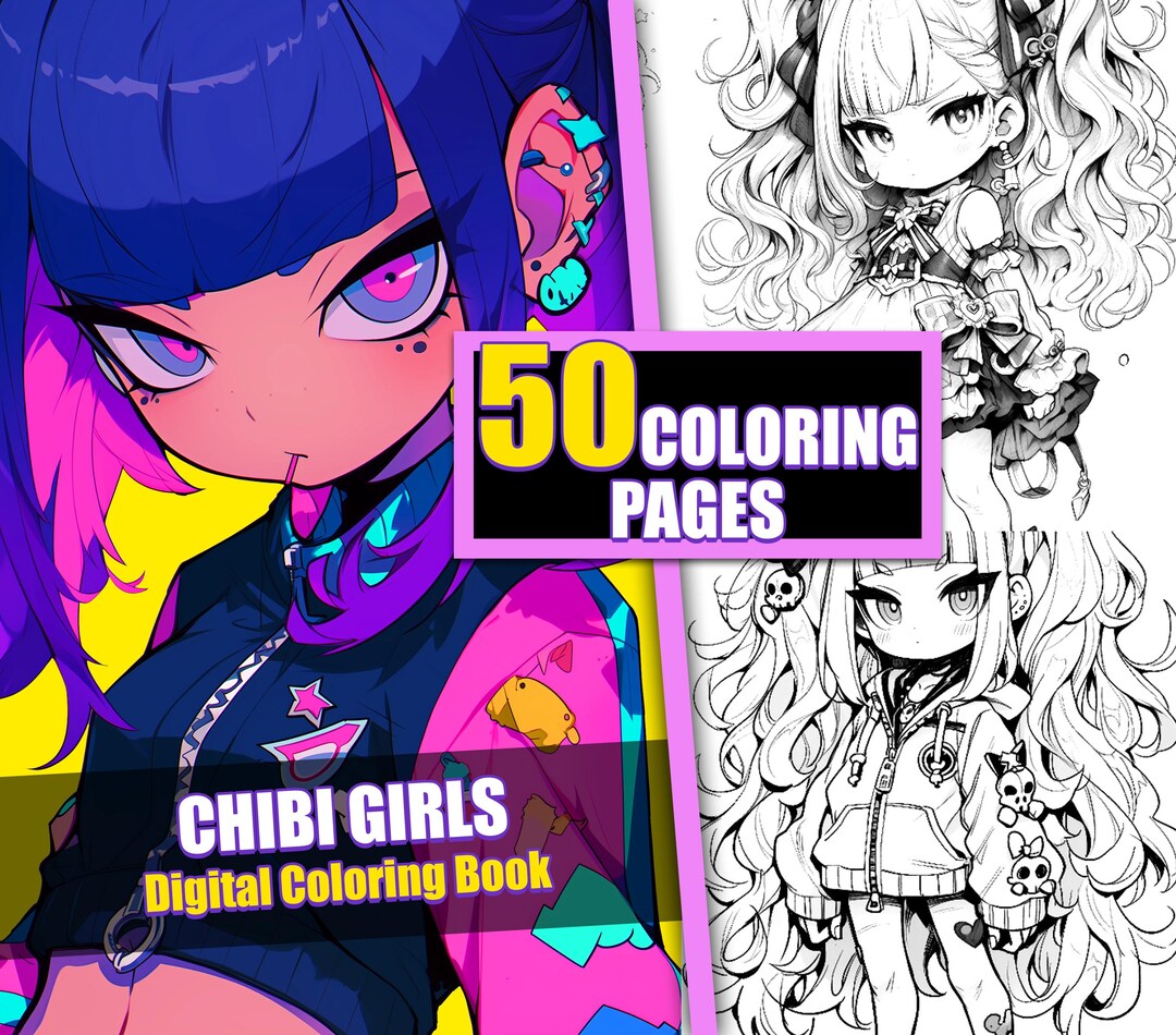 Anime Chibi Girls Gothic Coloring Book 50 Page Cute Anime Manga ...