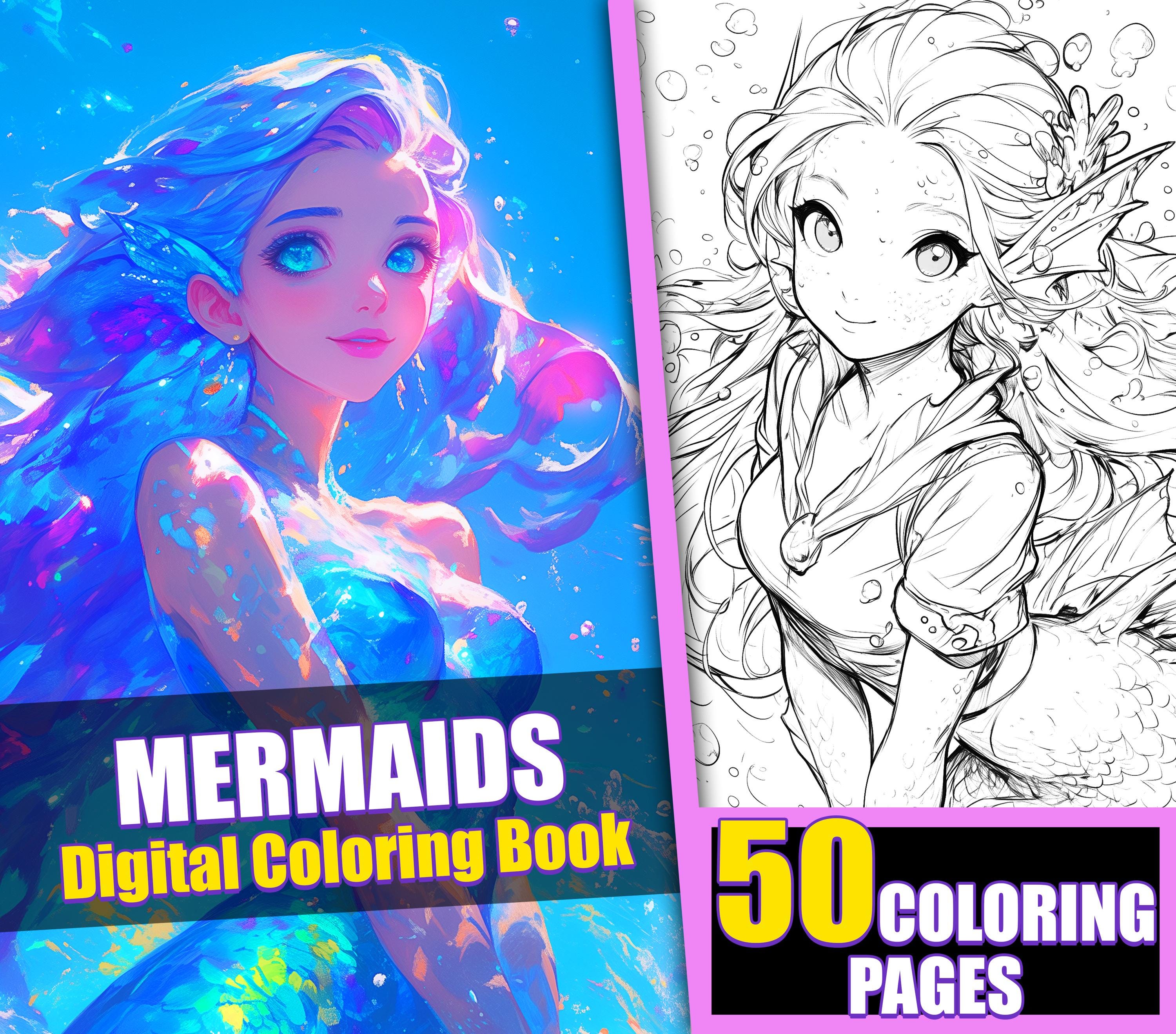 Anime Mermaid Coloring Book, Manga Fantasy Girls (printable PDF) - Etsy