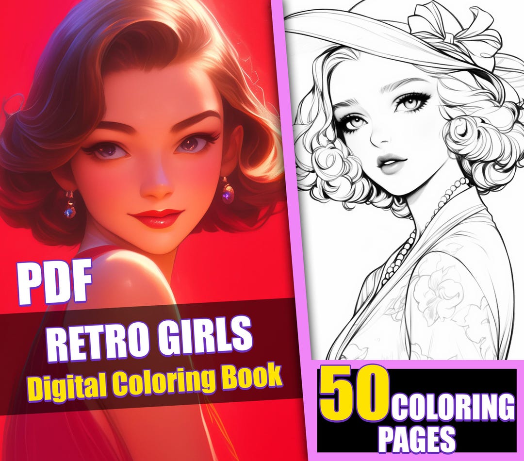 Retro Girls Anime Coloring Book, 1920s-30s Style, 50 Page Manga ...