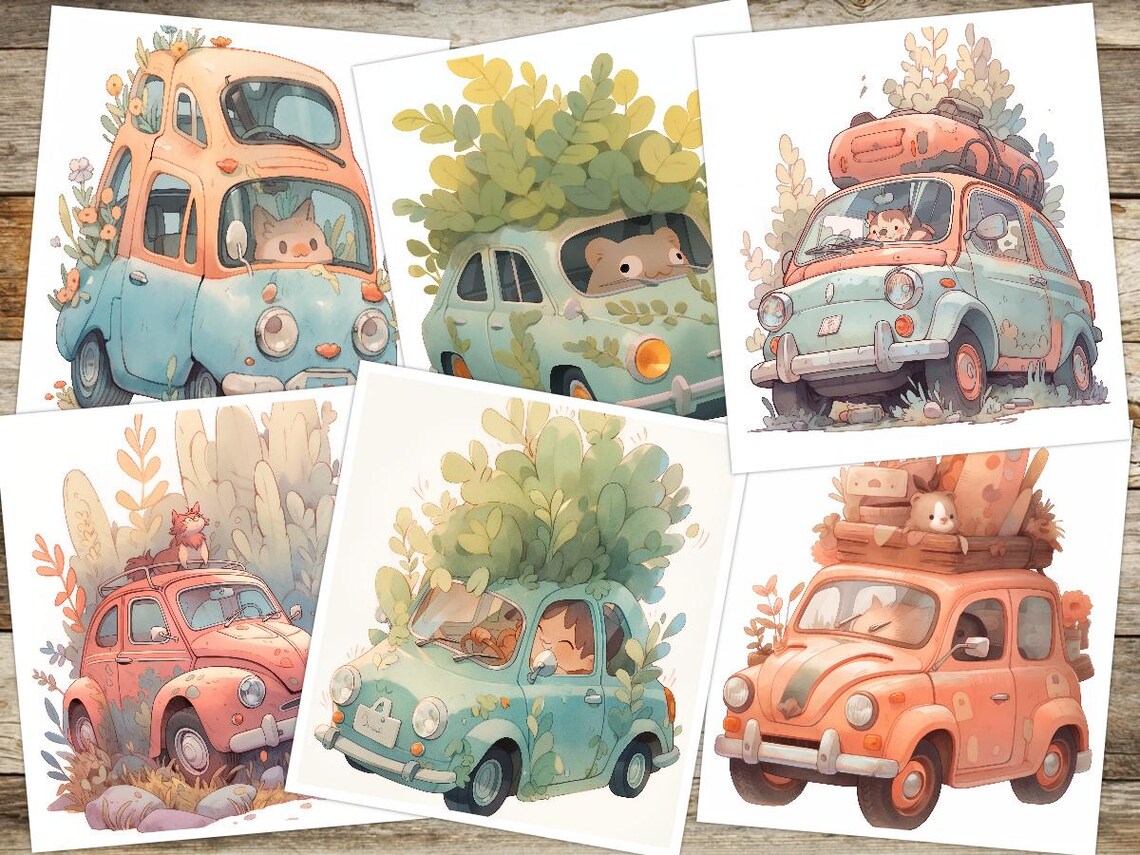 Watercolor Cartoon Cars Clipart Cute Cartoon, Digital Png Files, Baby ...