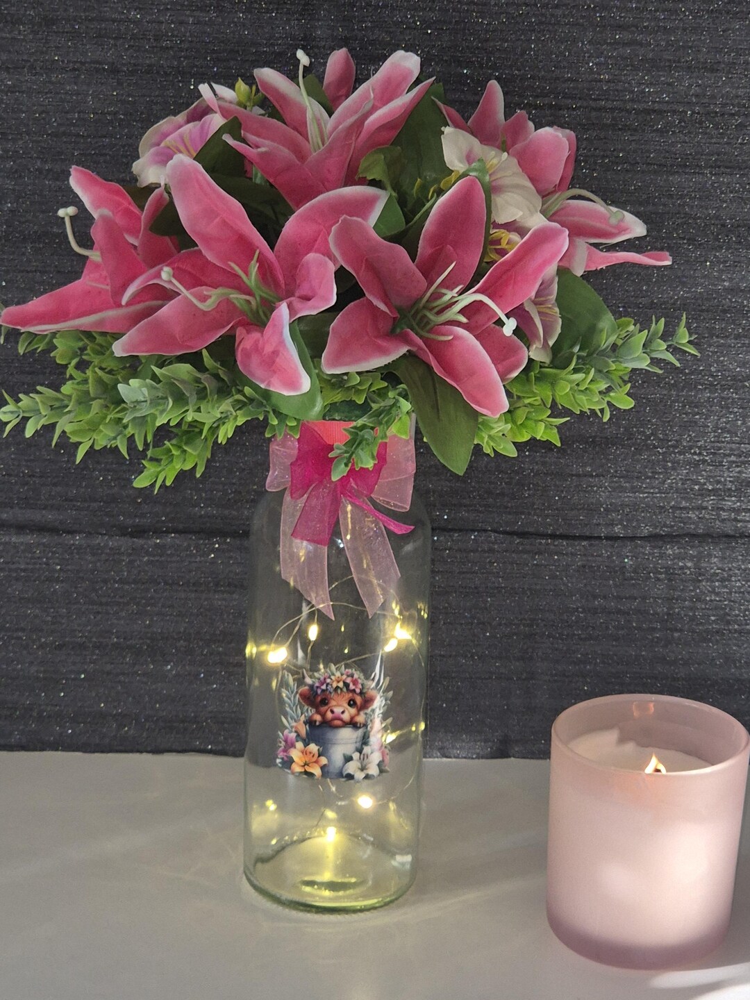 Lilly Highland Cow LED Light up Bottle/ Floral Arrangement - Etsy