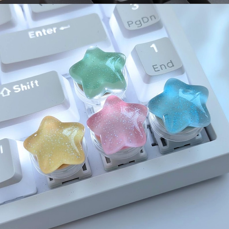 Star Resin Keycaps – 4-star Set for Mechanical Keyboards,pastel Kawaii ...