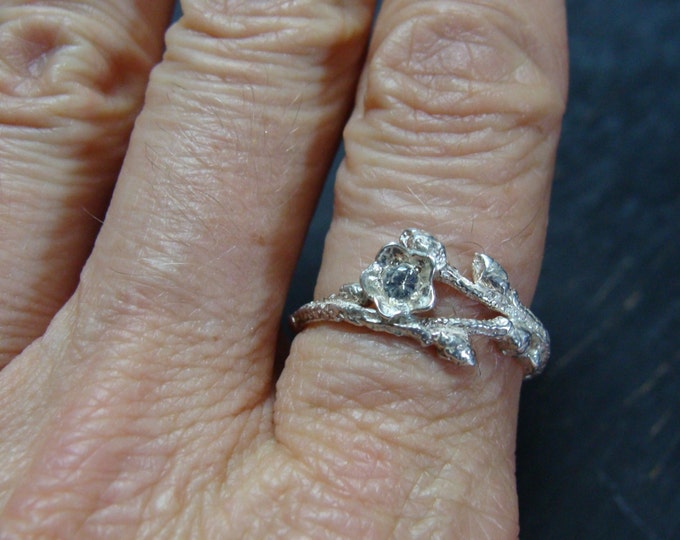 Wild Blueberry Branch & Bud Ring With Blue or White Sapphire -- Nature ...