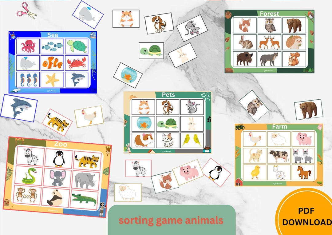 Picture Card Matching Game Printable Puzzle for Kids Sorting Game ...
