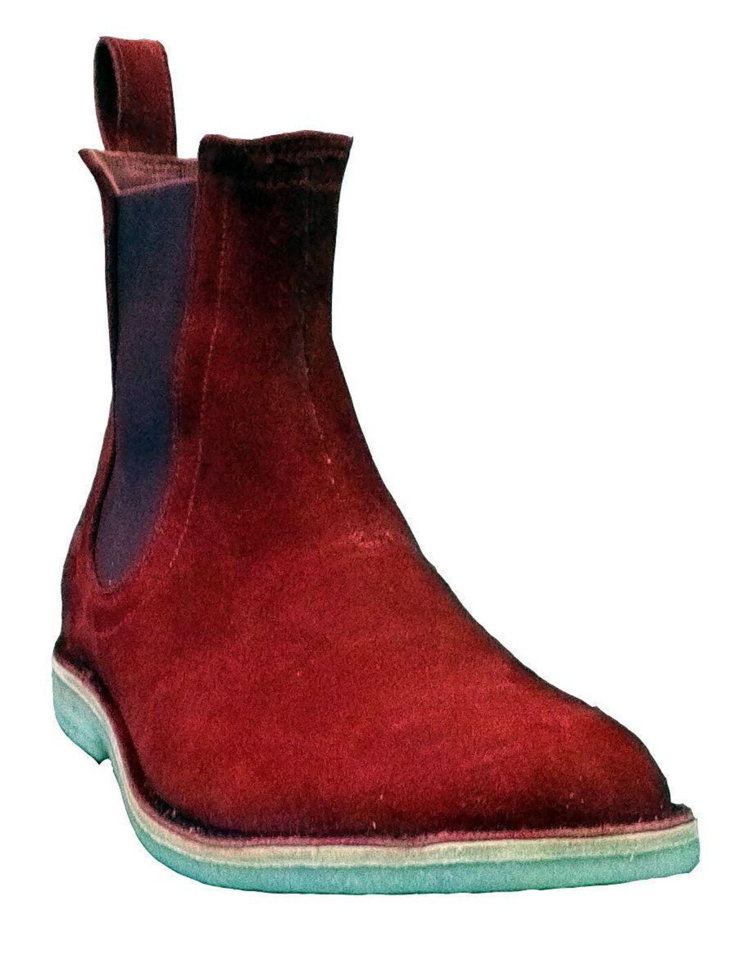 New Handmade Chelsea Boots, Men Red Color Boots, Crepe Sole Suede ...