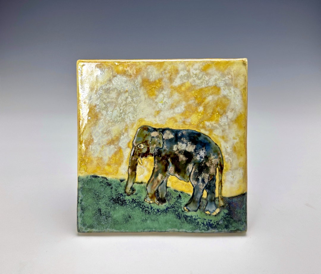 Elephant Handmade Ceramic Art Tile - Etsy