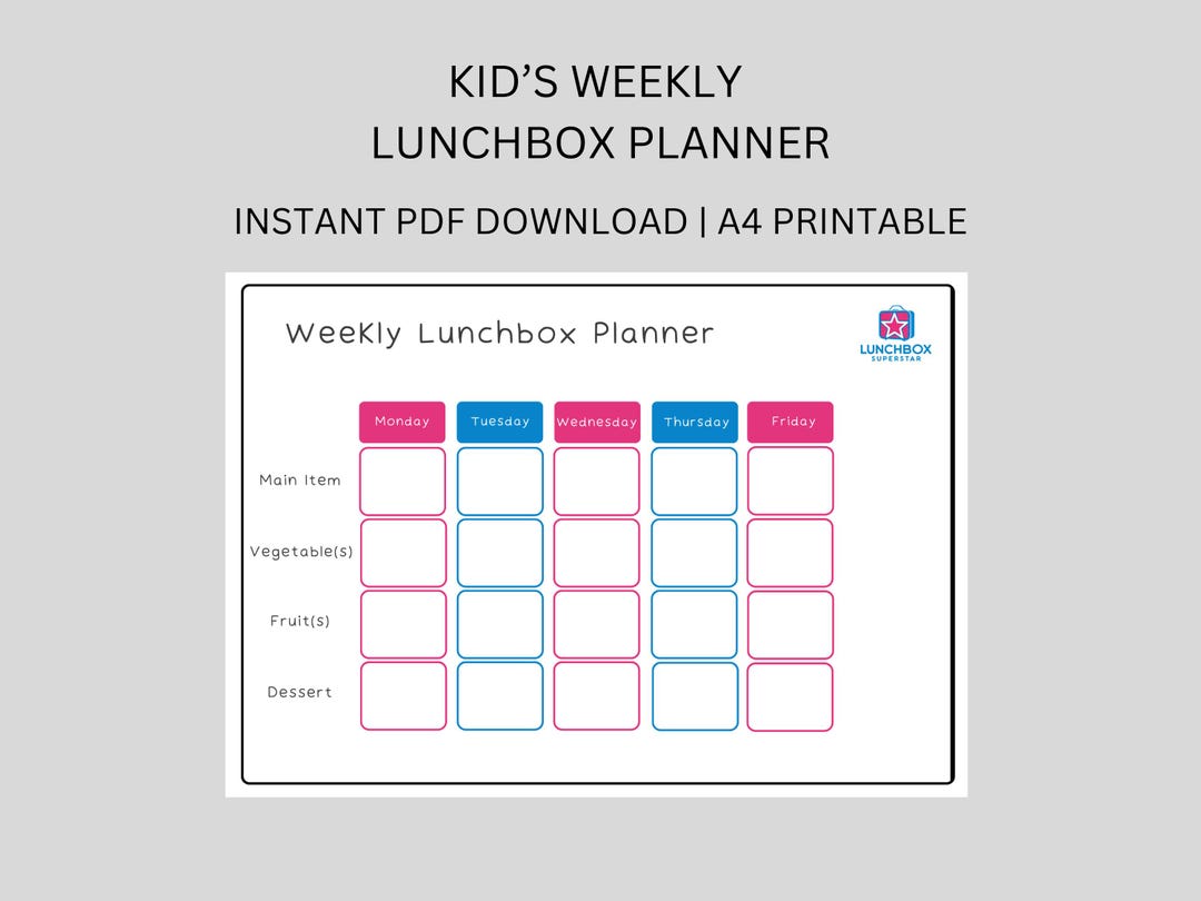 Lunchbox Planner Printable | Meal Prep Planner for Kids | School Lunch ...