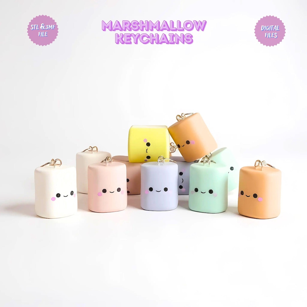 Marshmallow Keychain 3D STL File - Cute Kawaii Bag Charm Printable ...