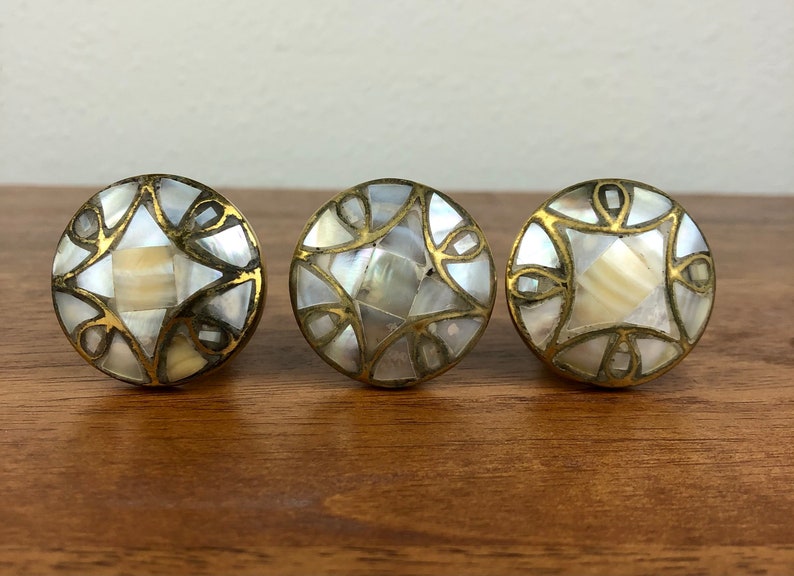 Mother of Pearl Drawer Knob with Gold Accent Sea Shell | Etsy
