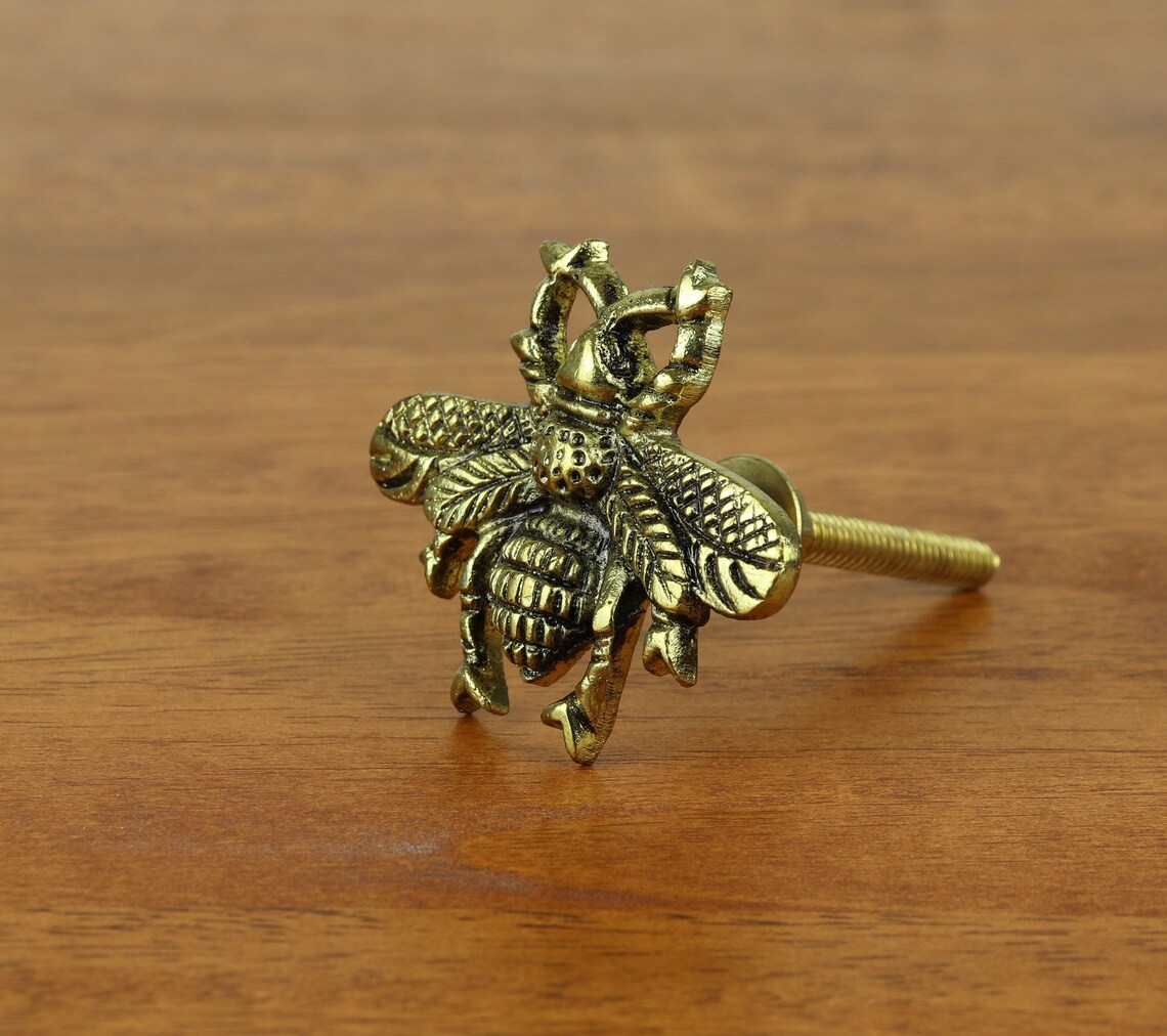 Antique Gold Bumble Bee Drawer Knobs - Metal Bee Cabinet Knobs, Brass Drawer Pulls, Rustic ...