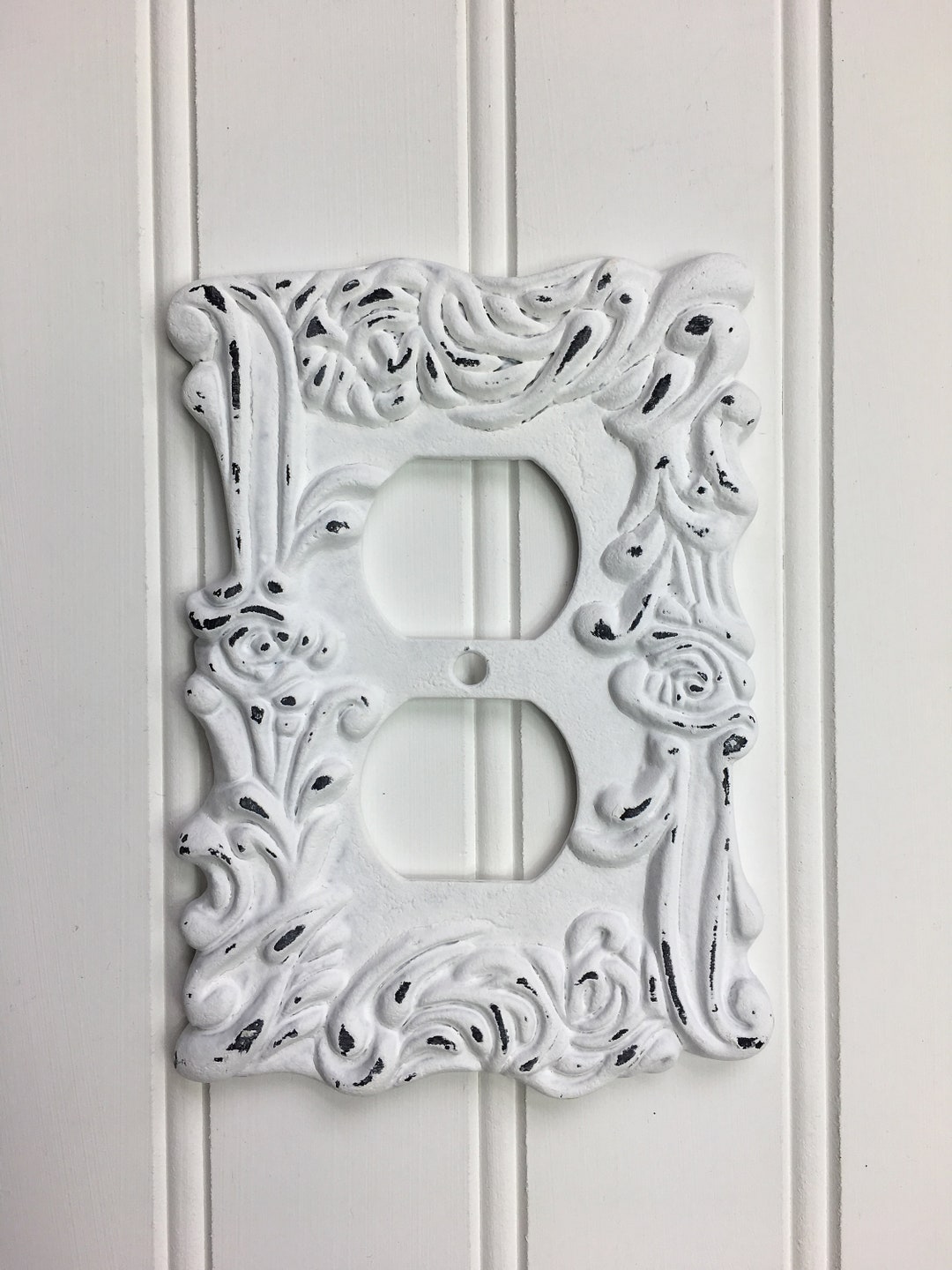 Outlet Cover Plate Single Cottage Shabby Chic White Wall Decor Electric ...