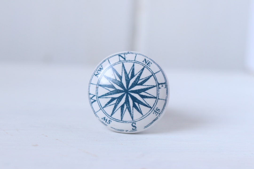 Compass Drawer Knobs - Nautical Drawer Knobs, Blue and White Nautical ...