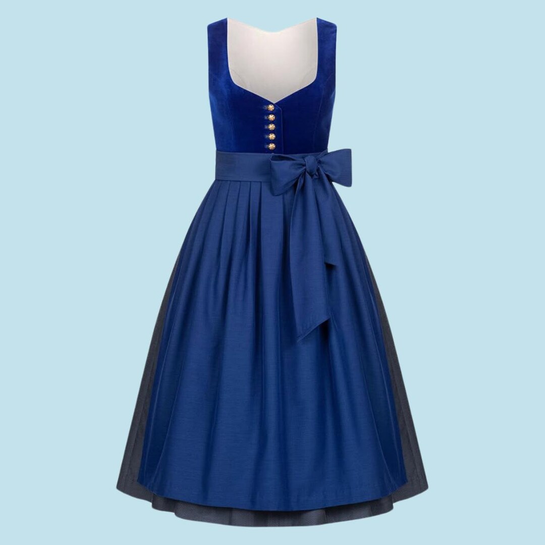 Royal Blue Velvet Dirndl Dress for Weddings & Oktoberfest | Adjustable ...