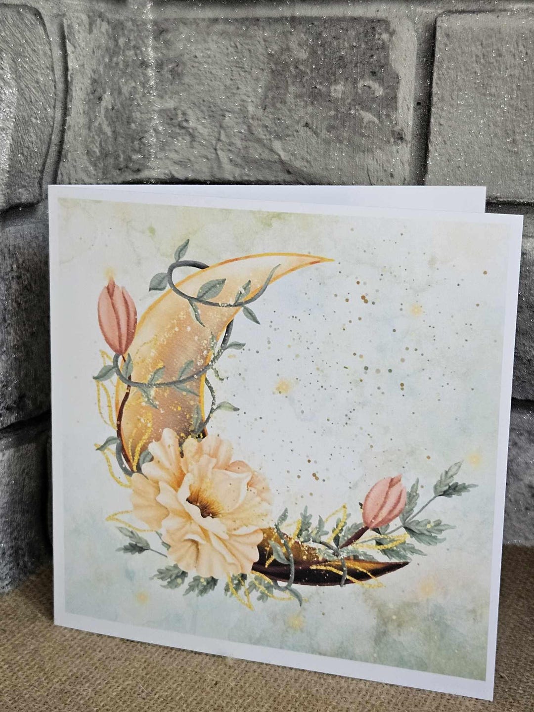 Floral Crescent Moon Greetings Cards - Etsy