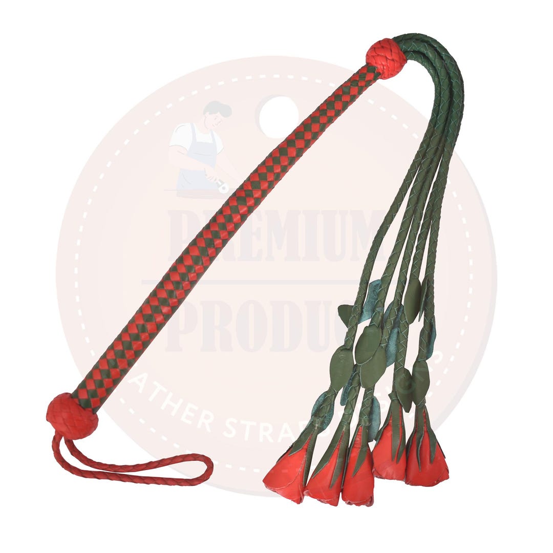 Cat-o-nine Tails Leather Flogger - Floral Leather Flogger - Red Roses ...