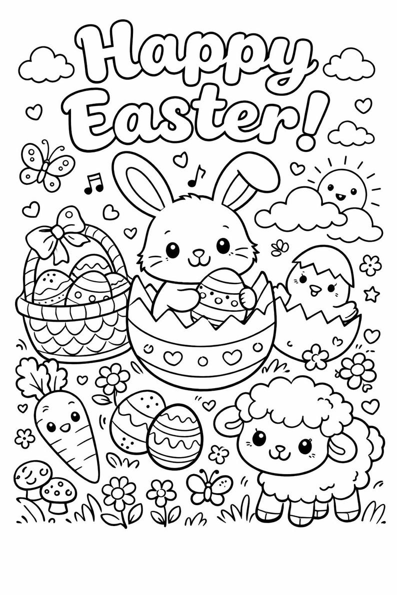 Easter Colouring Pages, Kids Activity, Classroom Instant Download A4 - Etsy