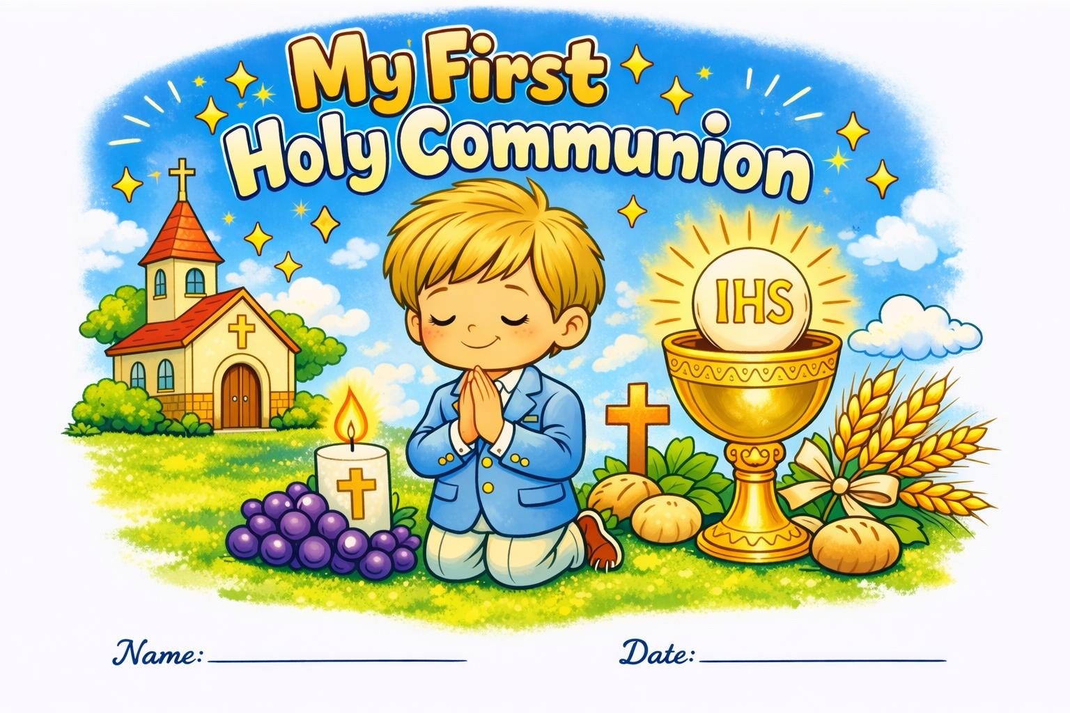 First Holy Communion Certificate Award (instant Download) - Etsy