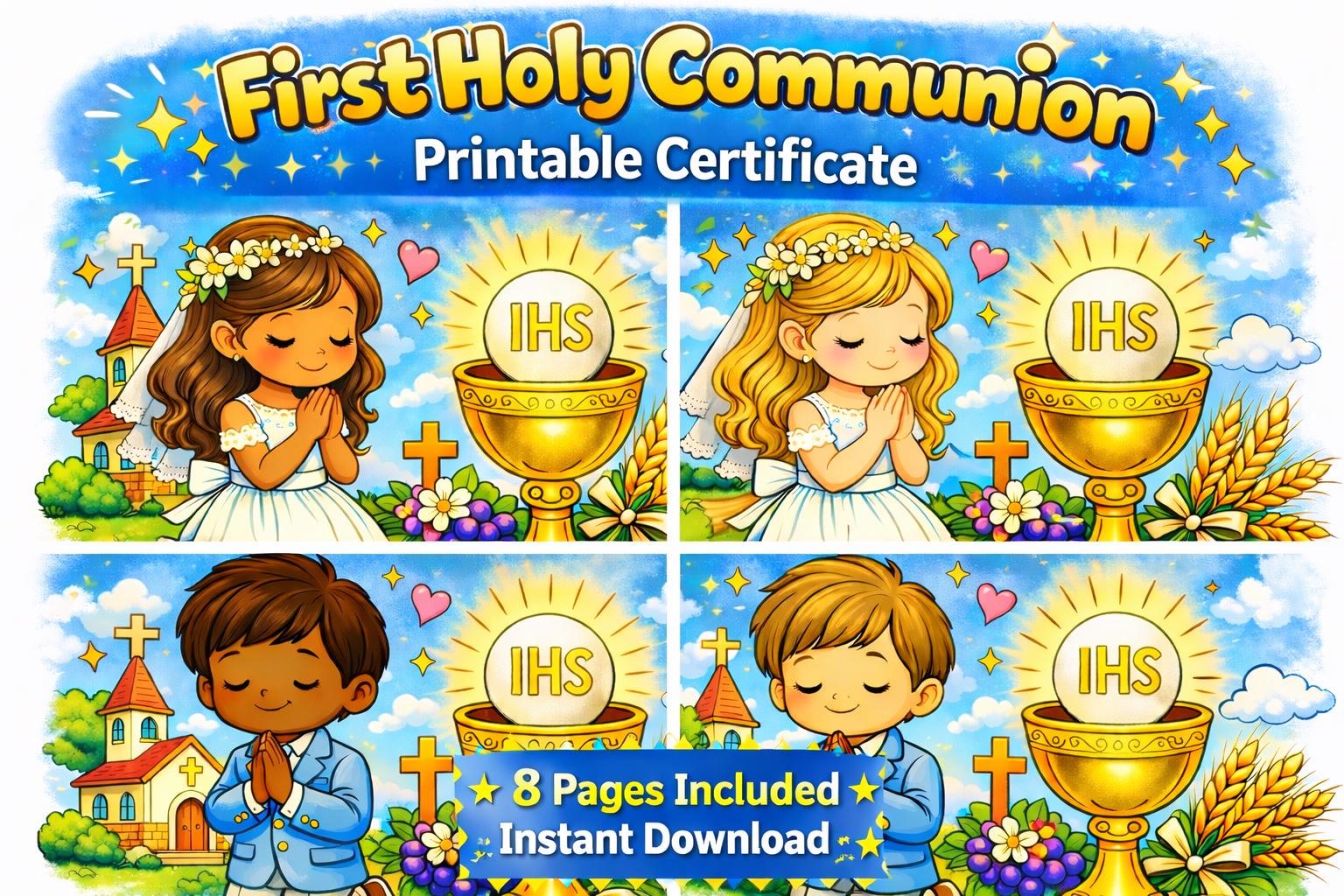 First Holy Communion Certificate Award (instant Download) - Etsy