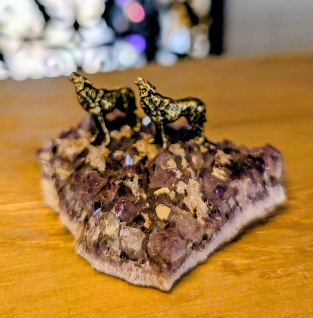 Hand Crafted Wolves on Thunder Bay Amethyst, From Kelly Rocks ...