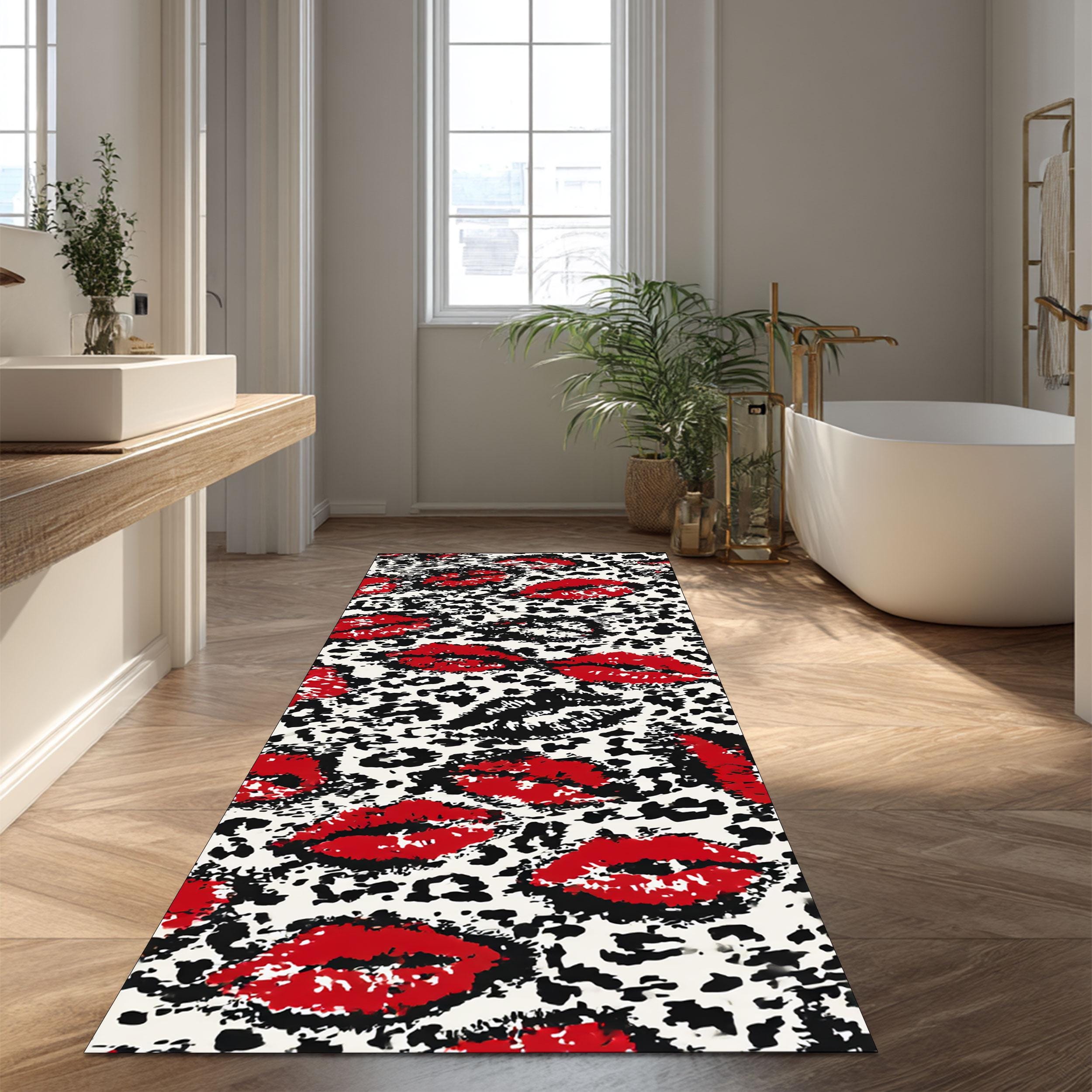 Red Lips Pop Art Rug, Bold Kiss Pattern Carpet, Retro Hallway Runner ...