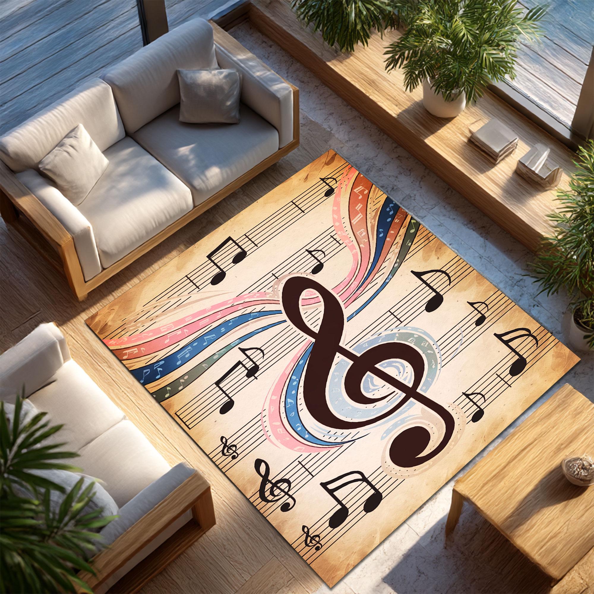 Music Notes Rug, Treble Clef Carpet, Musician Decor, Artistic Boho ...