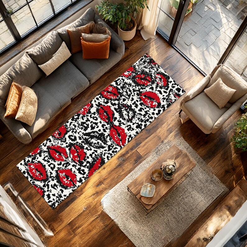 Red Lips Pop Art Rug, Bold Kiss Pattern Carpet, Retro Hallway Runner ...