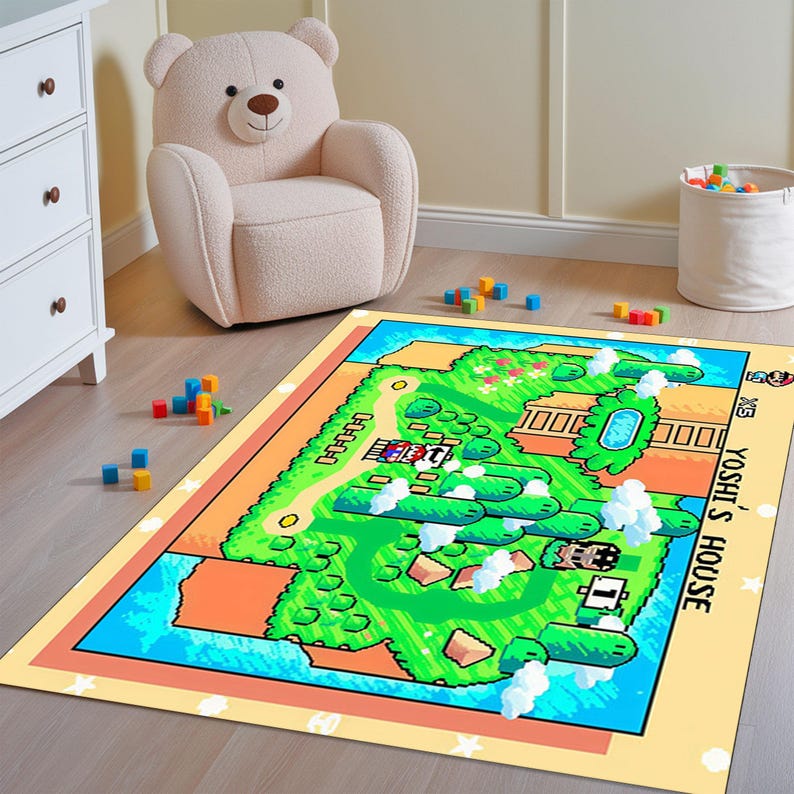 Retro Yoshi Gamer Rug: Washable Kids Room Decor - Etsy