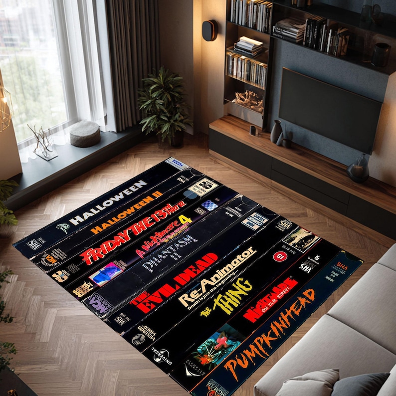 VHS Horror Movie Rug Retro 80s Film Carpet for Movie Room Halloween ...