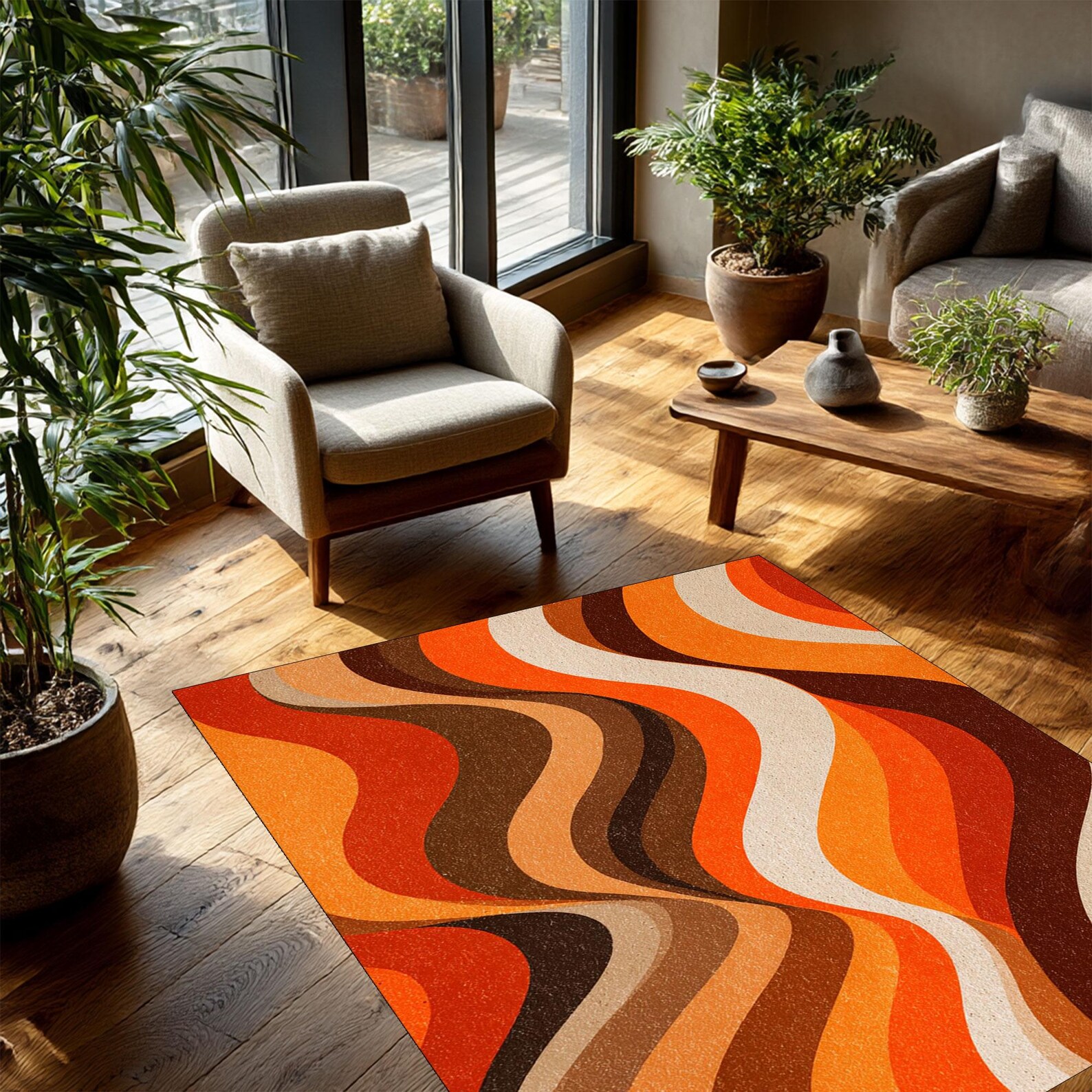 Retro Wave Rug: Orange Brown Mid-century Modern Accent Rug - Etsy