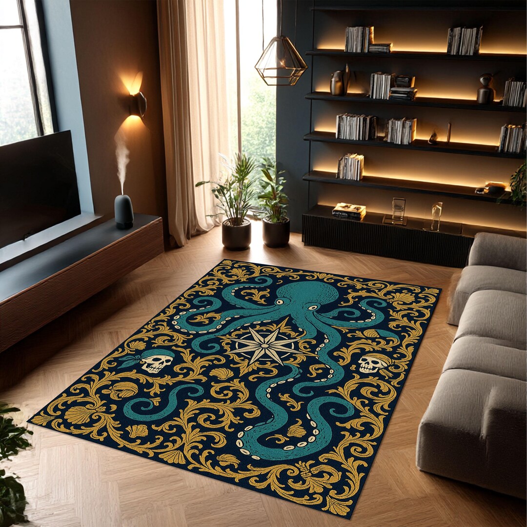 Octopus Pirate Rug: Gothic Nautical Decor, Washable Polyester Carpet - Etsy