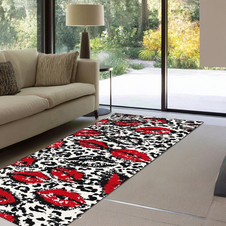 Red Lips Pop Art Rug, Bold Kiss Pattern Carpet, Retro Hallway Runner ...