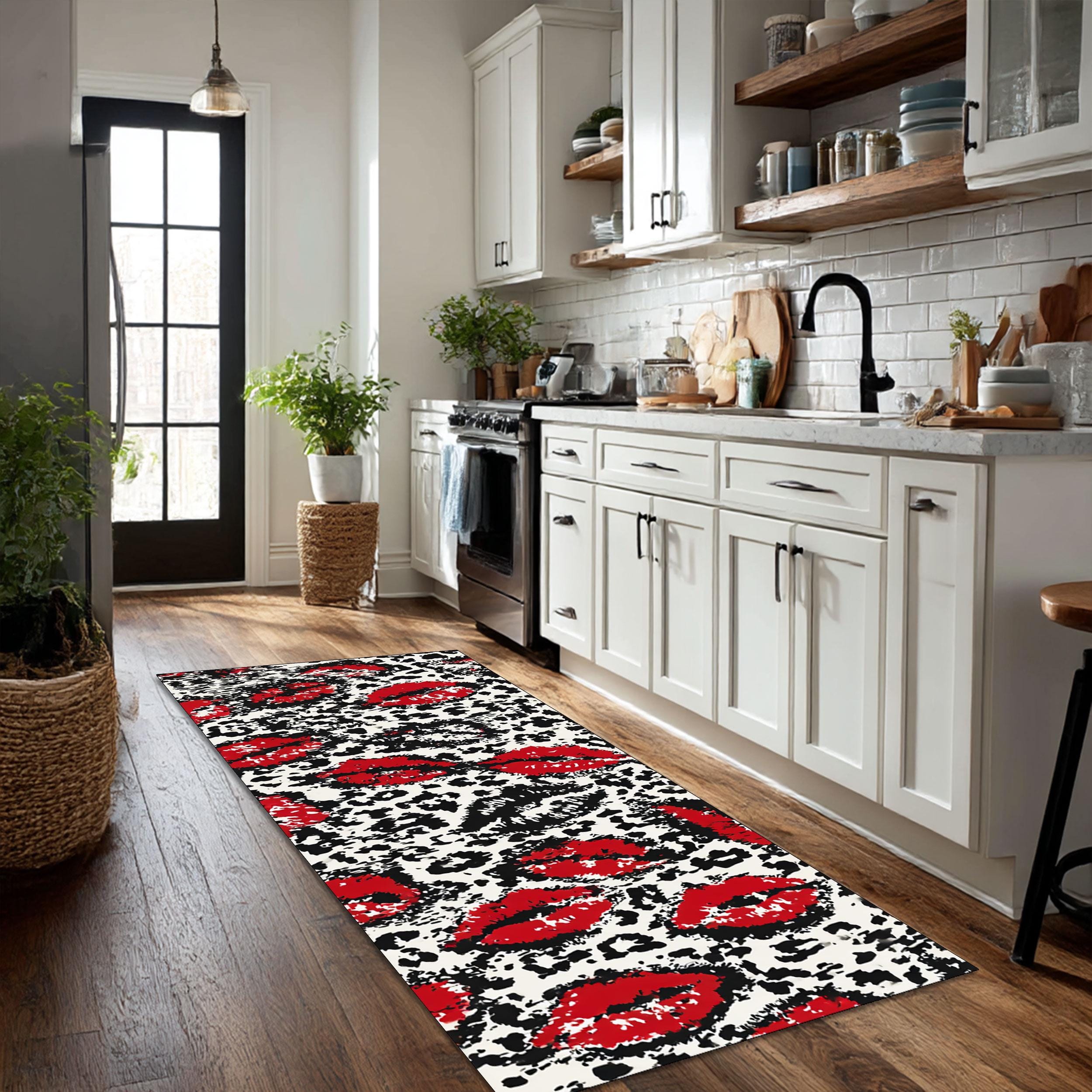 Red Lips Pop Art Rug, Bold Kiss Pattern Carpet, Retro Hallway Runner ...