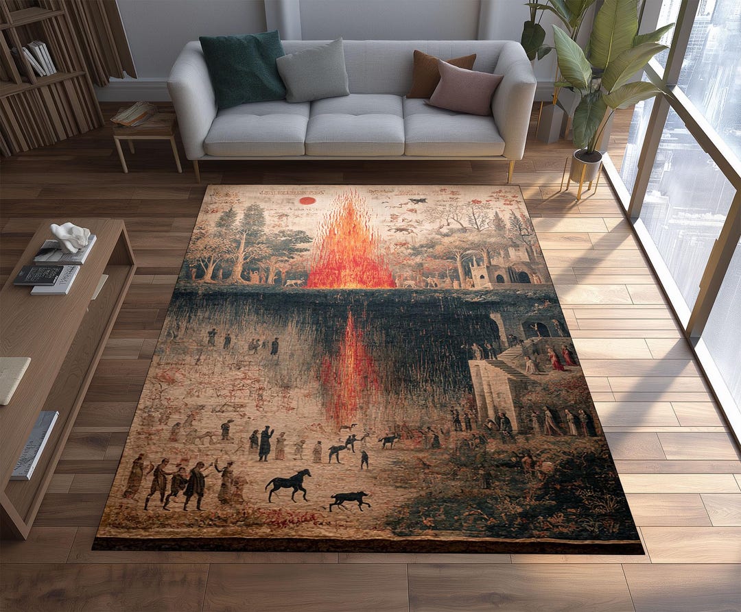 Medieval Inferno Rug, Historical Fantasy Landscape With Fire Reflection ...
