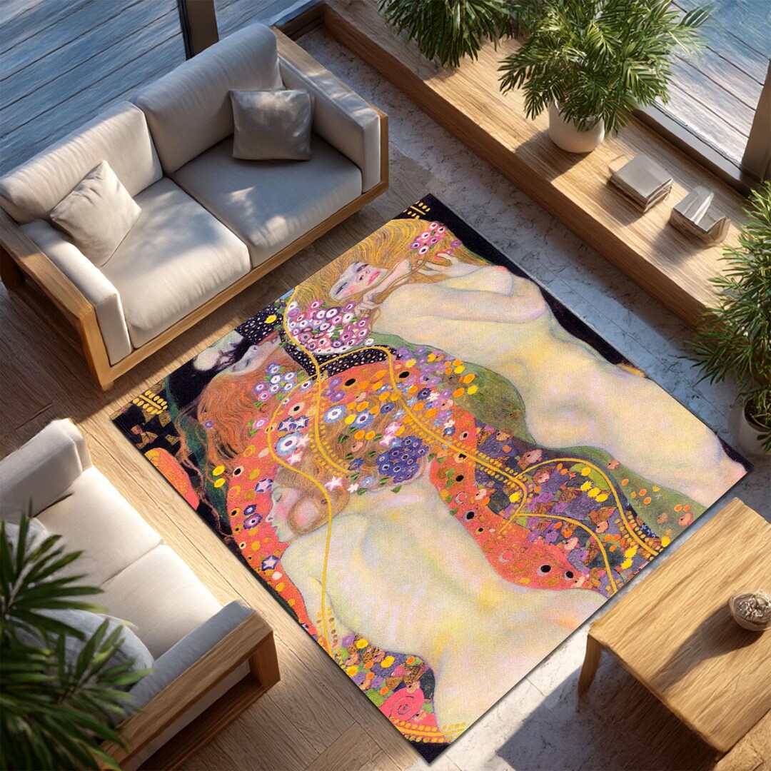 Gustav Klimt Water Serpents II Art Rug, Golden Abstract Painting Carpet ...
