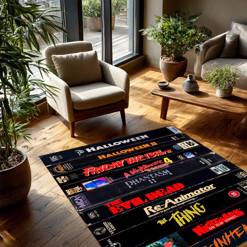 VHS Horror Movie Rug Retro 80s Film Carpet for Movie Room Halloween ...