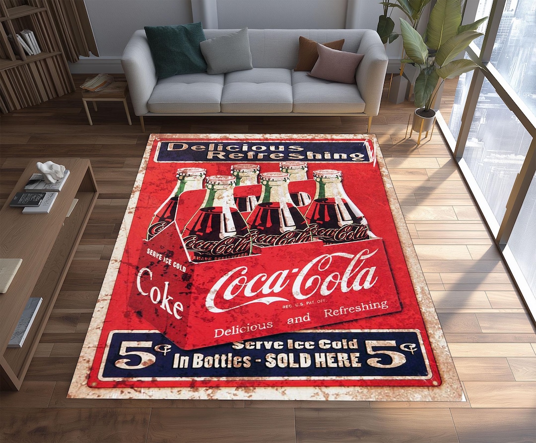 Vintage Coca-cola Rug, Retro Coke Advertising Carpet, Classic Red Soda ...