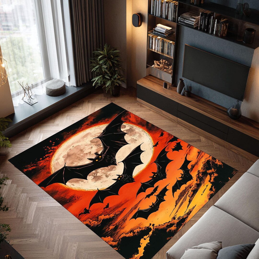 Halloween Bat Rug Horror Moon Carpet Spooky Gothic Style Area Rug ...