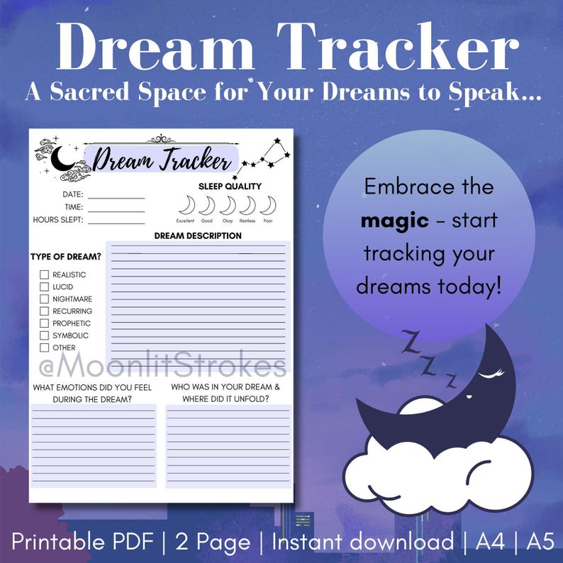 Printable Tracker Dream Tracker Sleep Tracker Dream Log Journal Page A5 ...