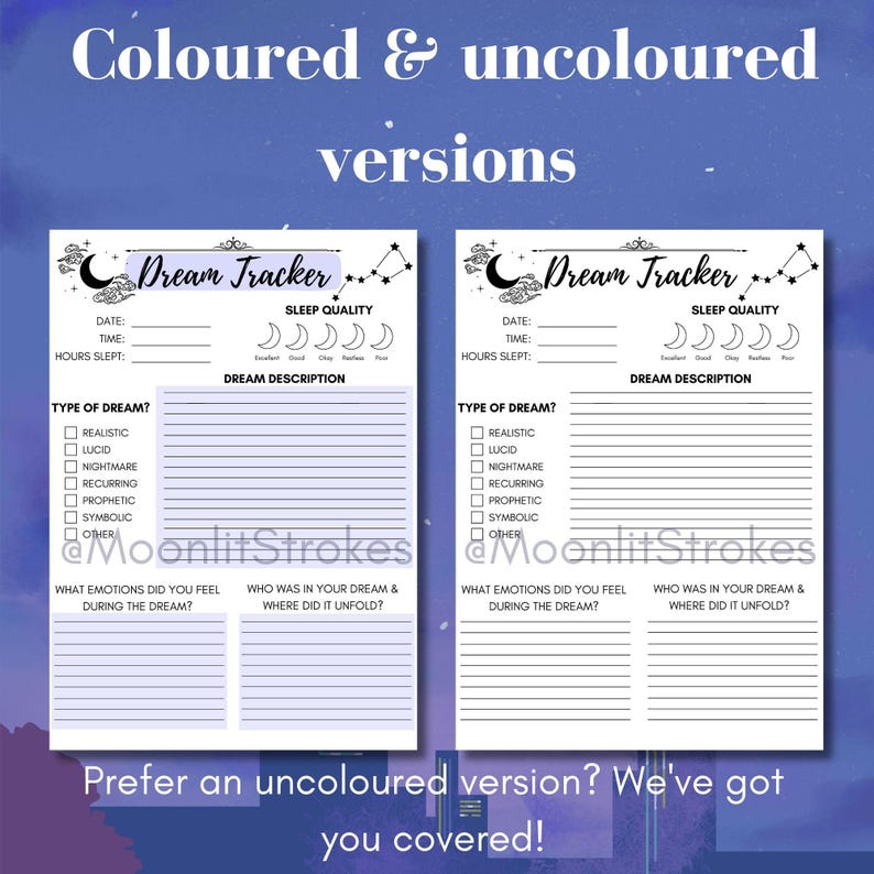 Printable Tracker Dream Tracker Sleep Tracker Dream Log Journal Page A5 ...