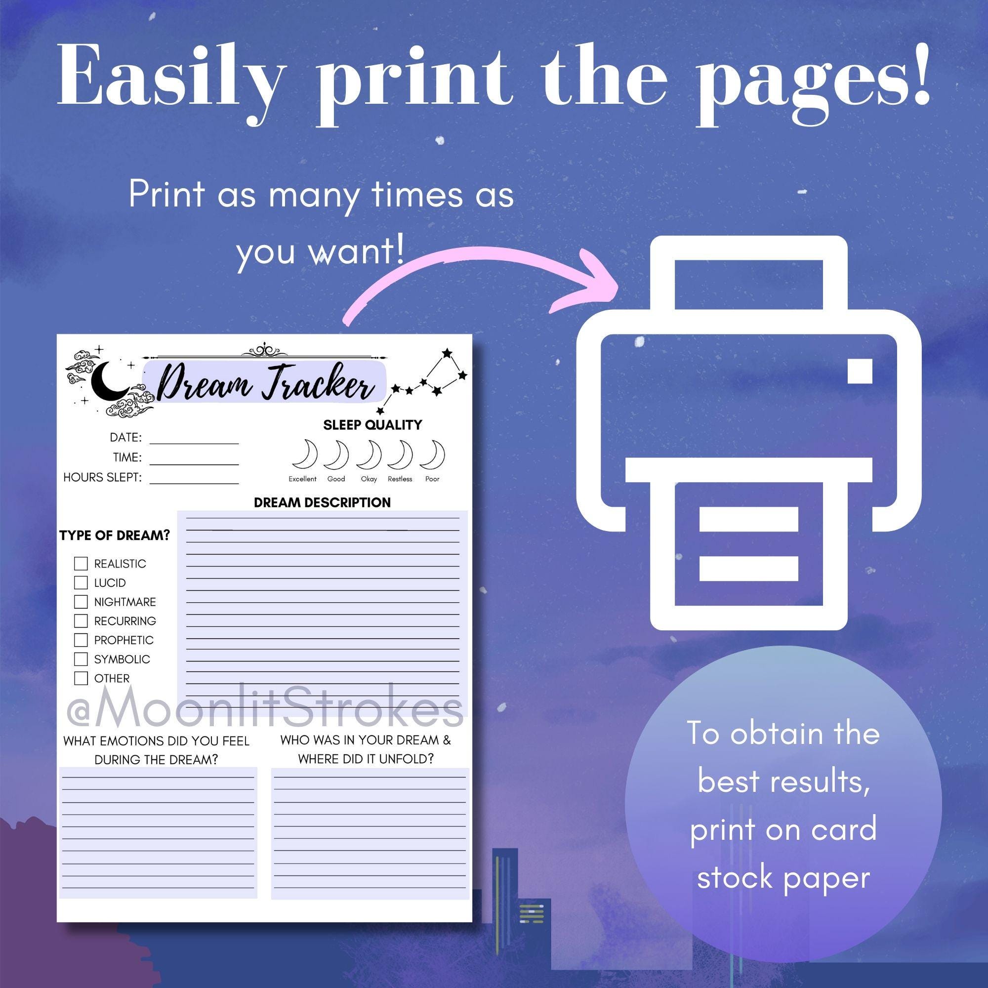 Printable Tracker Dream Tracker Sleep Tracker Dream Log Journal Page A5 ...