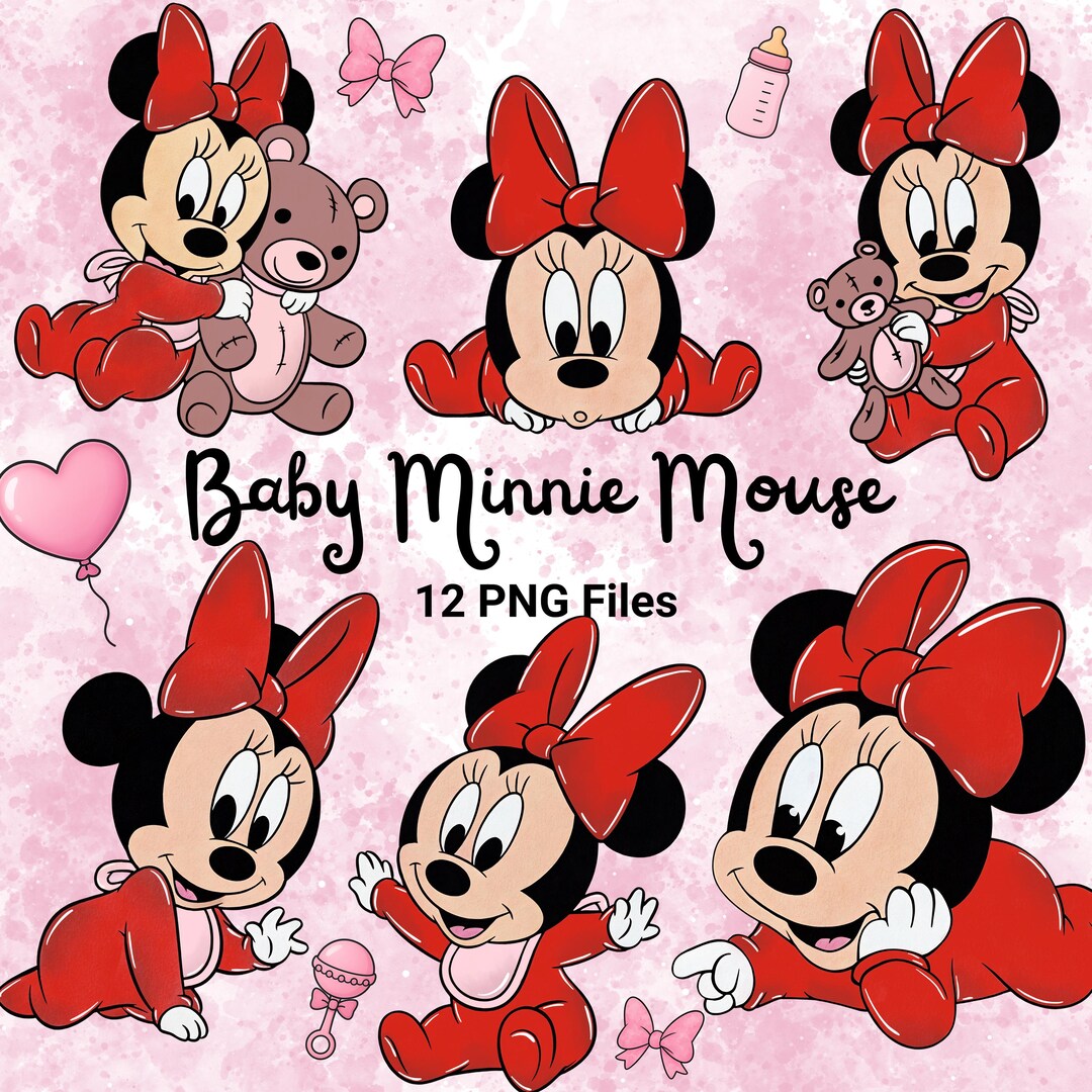 Baby Minnie Mouse Red Watercolor PNG Bundle Handmade POD Commercial Use ...