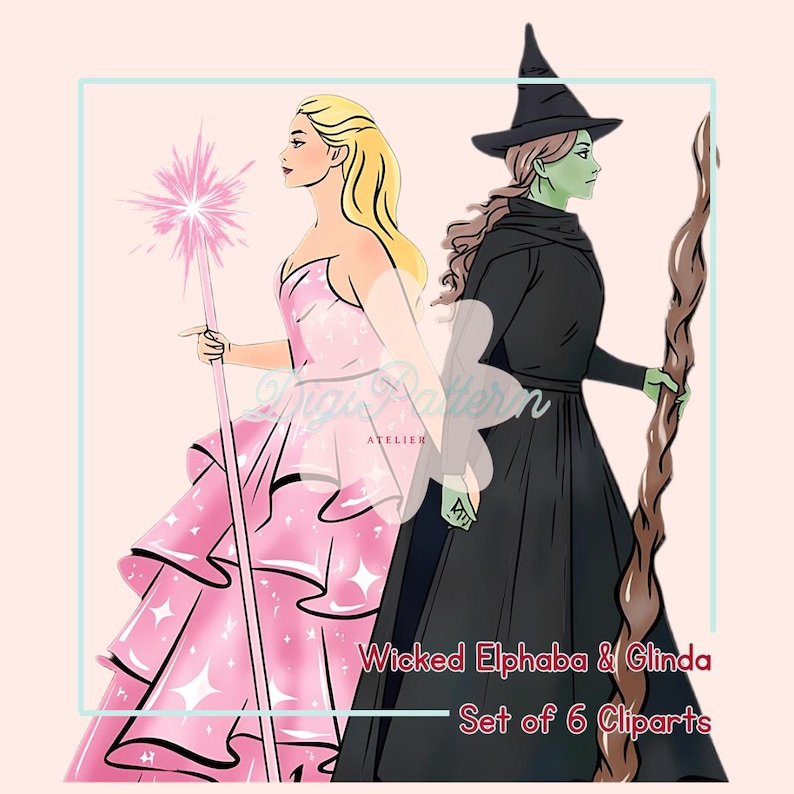 Wicked Clipart Bundle | 6 PNG Sublimation Files | Elphaba & Glinda ...