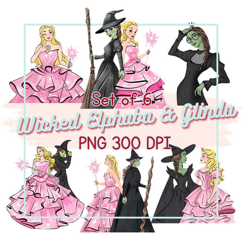 Wicked Clipart Bundle | 6 PNG Sublimation Files | Elphaba & Glinda ...