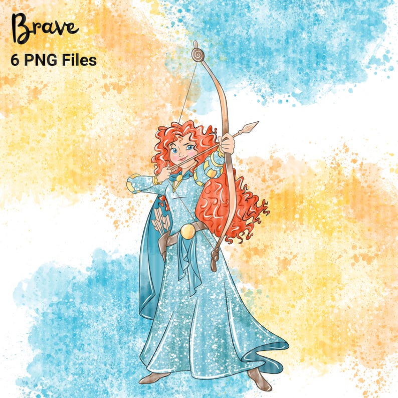 Watercolor Disney Brave PNG Bundle Handmade Disney Princess Merida POD ...
