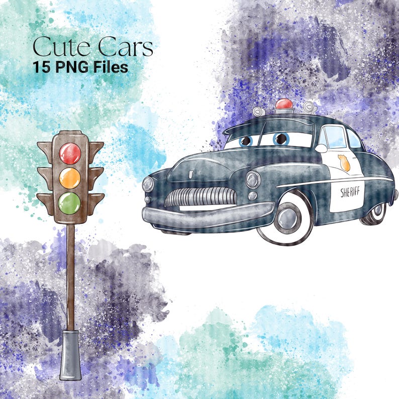 Cute Cars Digital Clipart PNG Bundle Watercolor Vehicle Art Instant ...