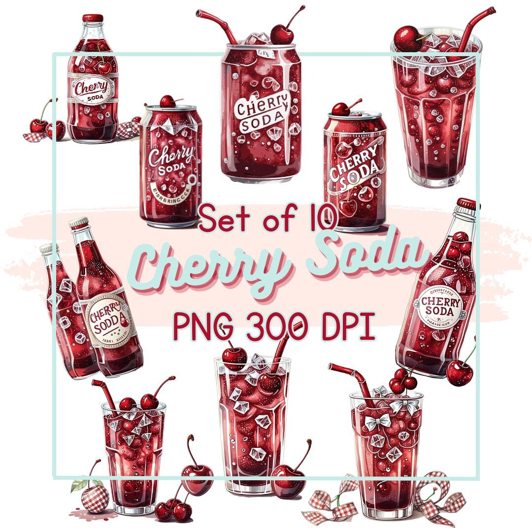Cherry Soda Clipart Bundle | 10 Retro PNG Files for Sublimation | Cute ...