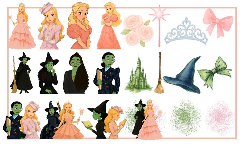 Wicked Clipart Bundle | 24 PNG Sublimation Files | Elphaba & Glinda ...