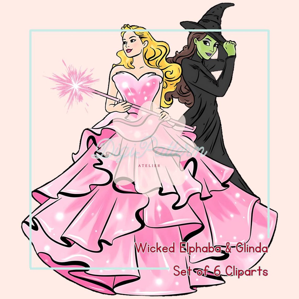 Wicked Clipart Bundle | 6 PNG Sublimation Files | Elphaba & Glinda ...